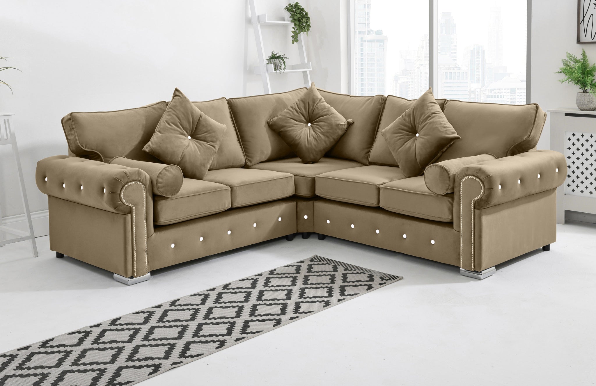 Shop Olympia Corner Fullback + Extra Cushions + Diamonds | Budget-Friendly Sofas - Sofa World