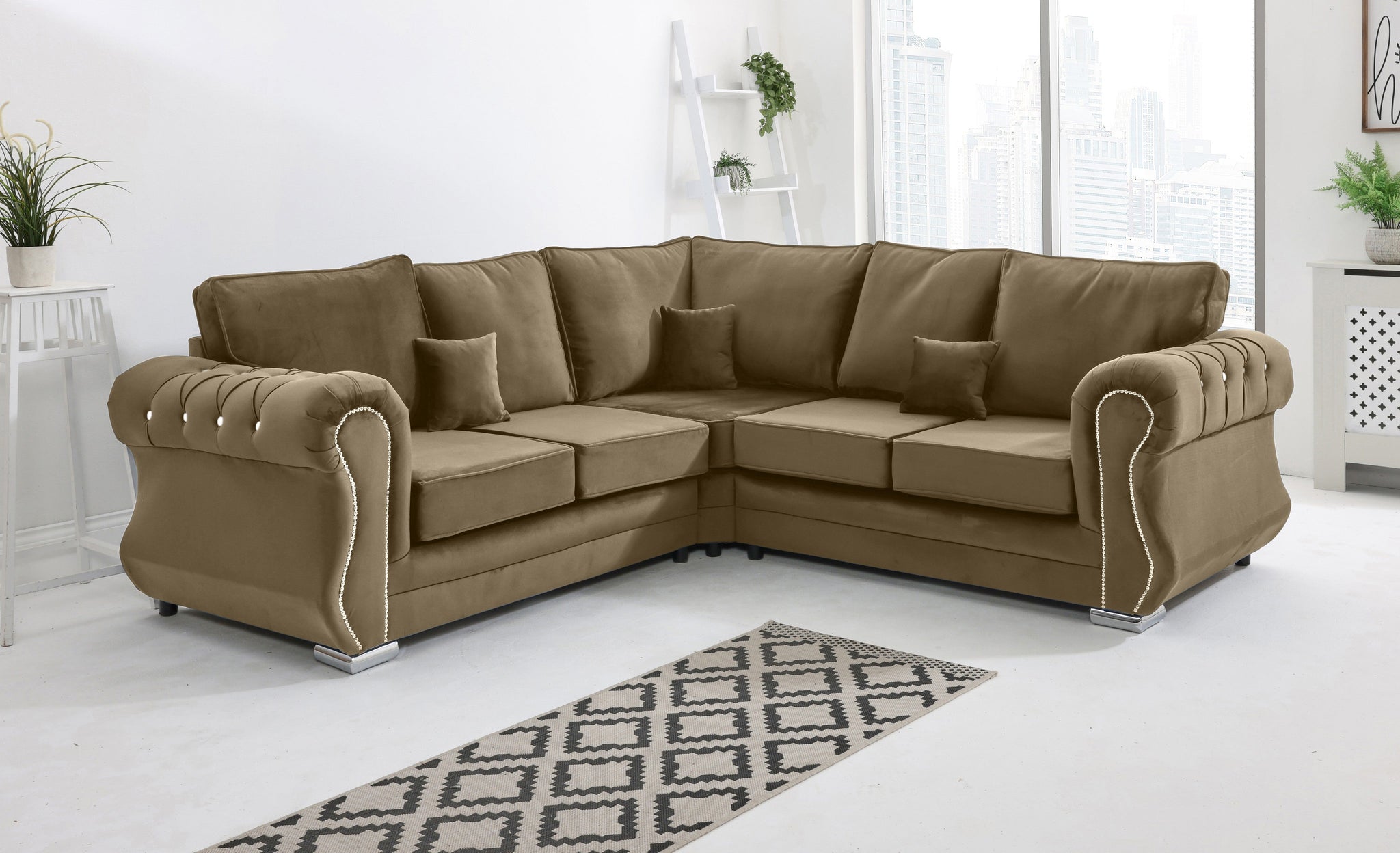 Shop Falcon Corner Fullback + Diamonds Sofa at Sofa World | Live in Comfort | Sofas on Finance ...