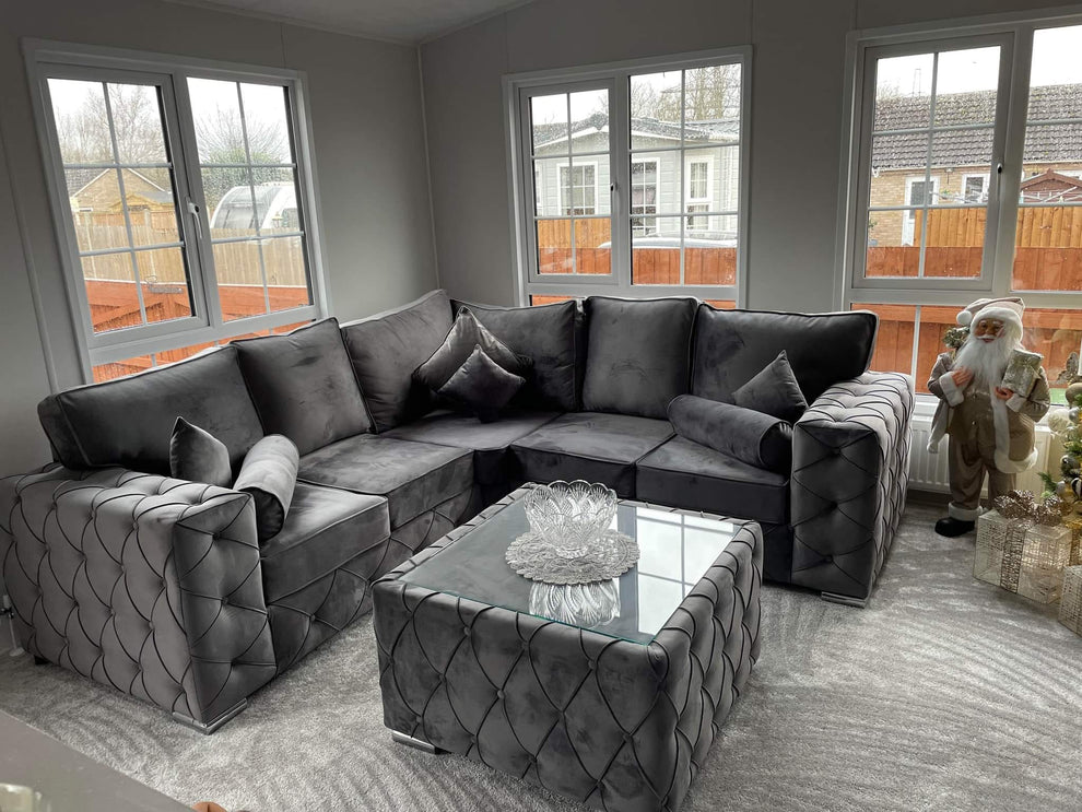 Shop Milton Fullback Corner Sofa + Coffee Table | Budget-Friendly Sofas ...