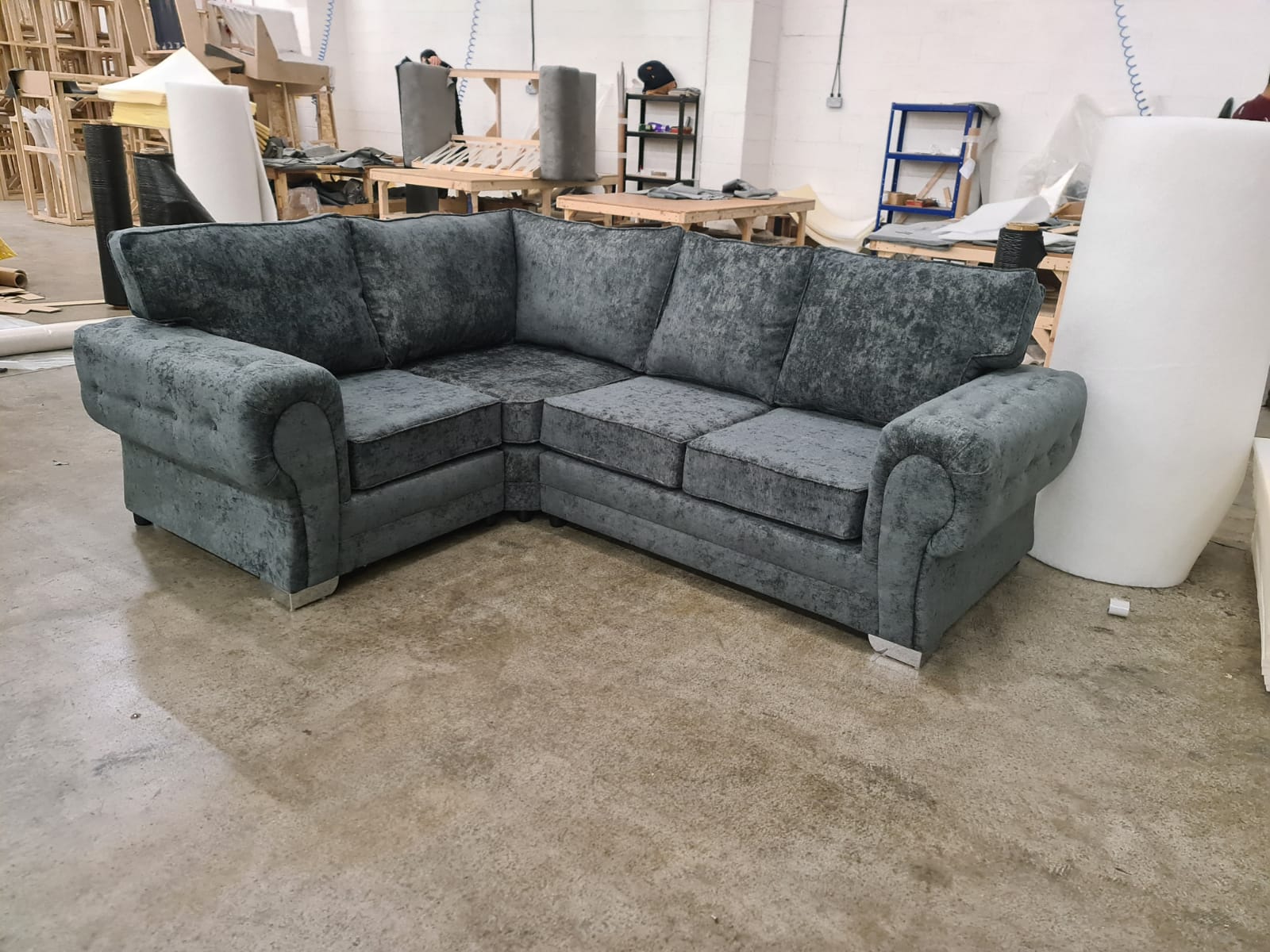 Shop Verona 4 Seater Corner Coal Chenille Fullback Sofa at Sofa World Live in Comfort Sofas on Finance Finance for Sofas
