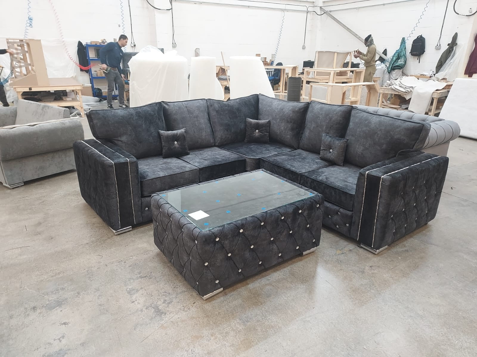 Shop Milano Corner & Coffee Table - Gunmetal Fullback | Budget-Friendly Sofas - Sofa World