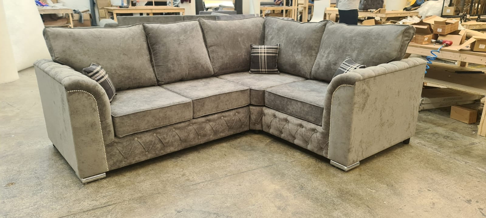 Shop Malibu 4 Seater Corner - Grey Chenille Fullback Sofa at Sofa World | Live in Comfort ...