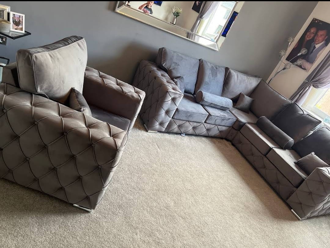 Shop Milton Corner & Armchair - Grey Fullback | Budget-Friendly Sofas - Sofa World