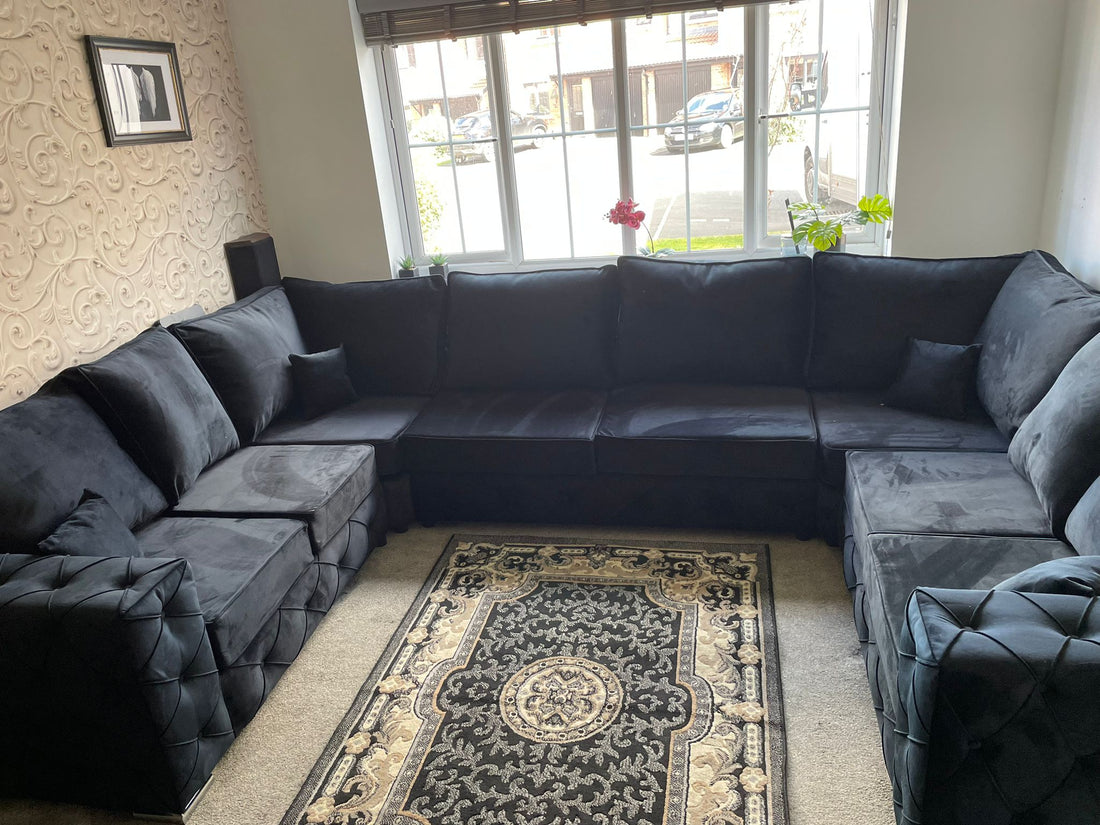 Shop Milton 8 Seater U shape - Fullback Black | Budget-Friendly Sofas - Sofa World