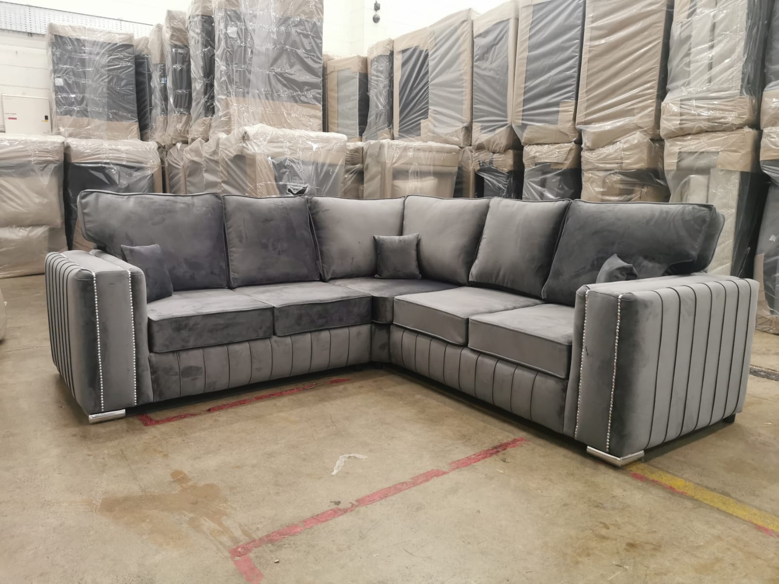 Shop Layla Corner- Grey Fullback Sofa at Sofa World | Live in Comfort | Sofas on Finance ...